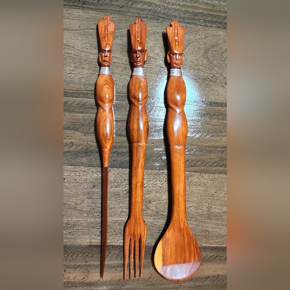 Accents | Stunning Vintage African Teak Wood Hand Carved Utensils ...